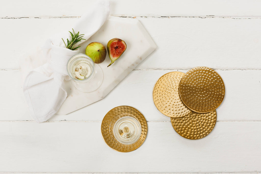 Season and Stir™ 4 Flat Hammered Gold Coasters